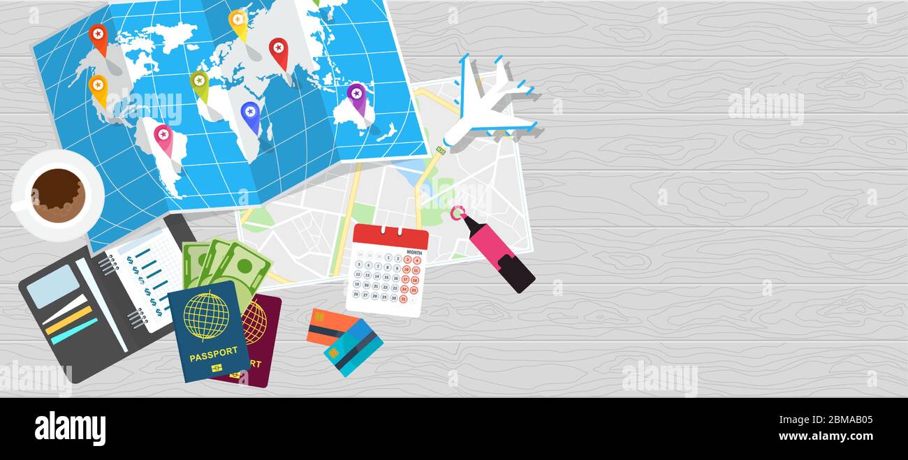 Diary for travel planning. World tour poster. Flat vector illustration ...