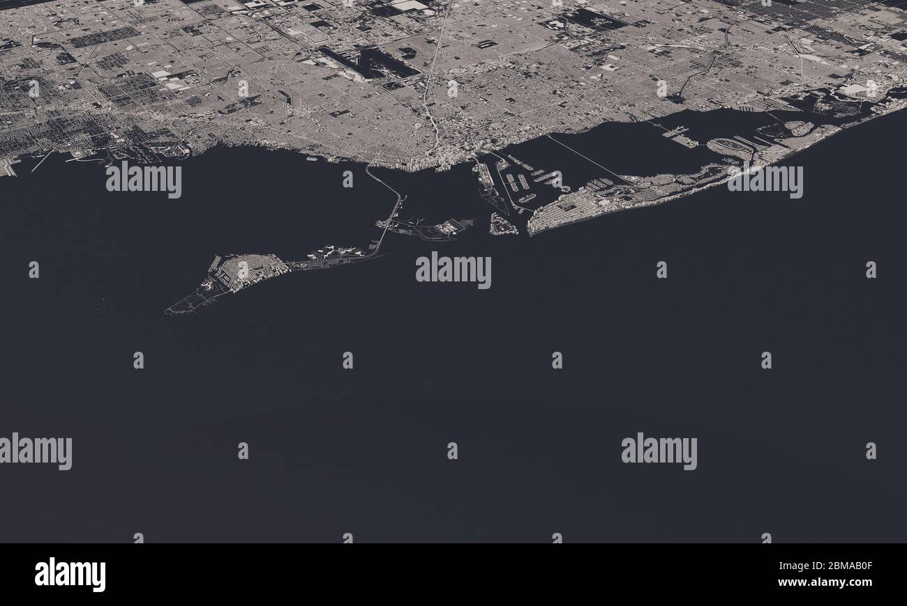 Miami, Florida, USA city map 3D Rendering. Aerial satellite view Stock ...