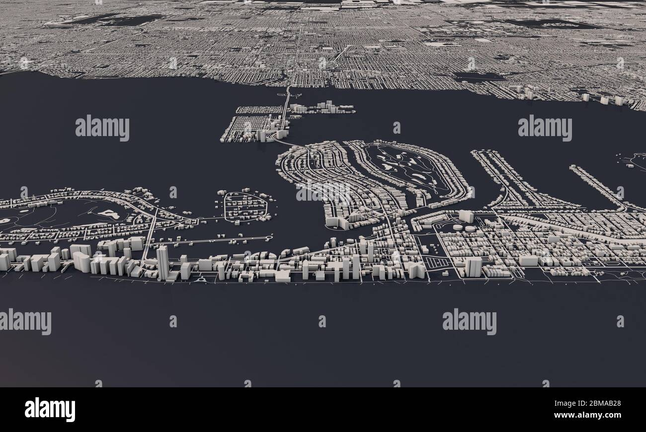 Miami, Florida, USA city map 3D Rendering. Aerial satellite view Stock ...