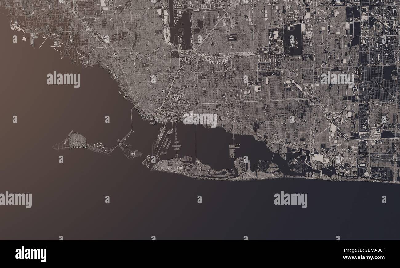 Miami, Florida, USA city map 3D Rendering. Aerial satellite view Stock ...