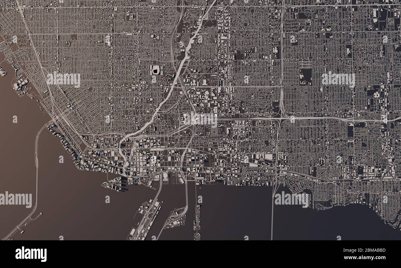 Miami, Florida, USA city map 3D Rendering. Aerial satellite view Stock ...