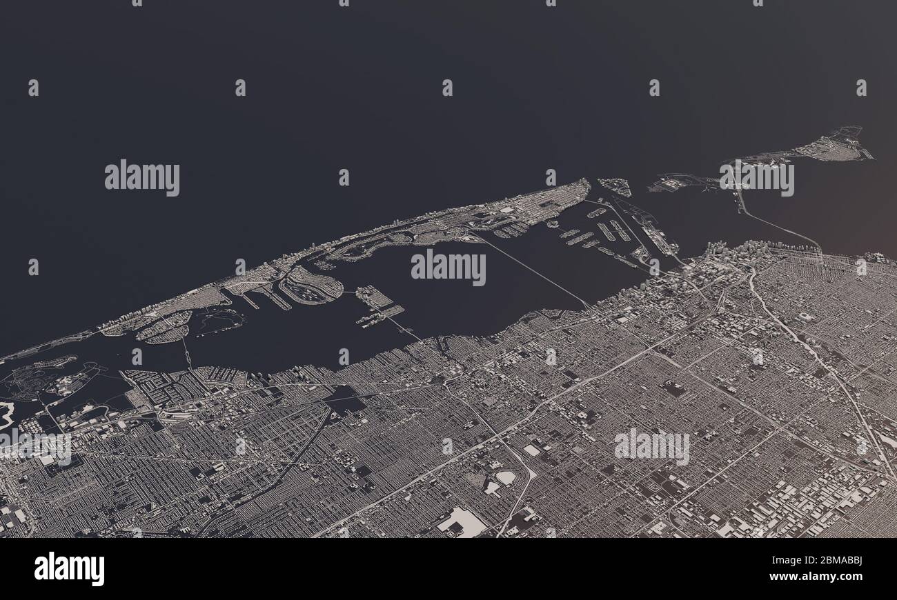 Miami, Florida, USA city map 3D Rendering. Aerial satellite view Stock ...