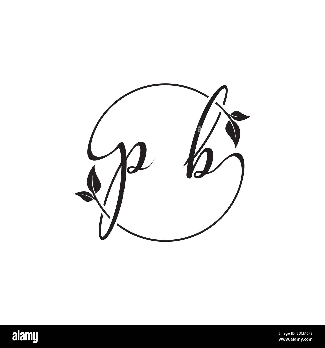 P B script letter circle leaf logo design concept Stock Vector Image ...