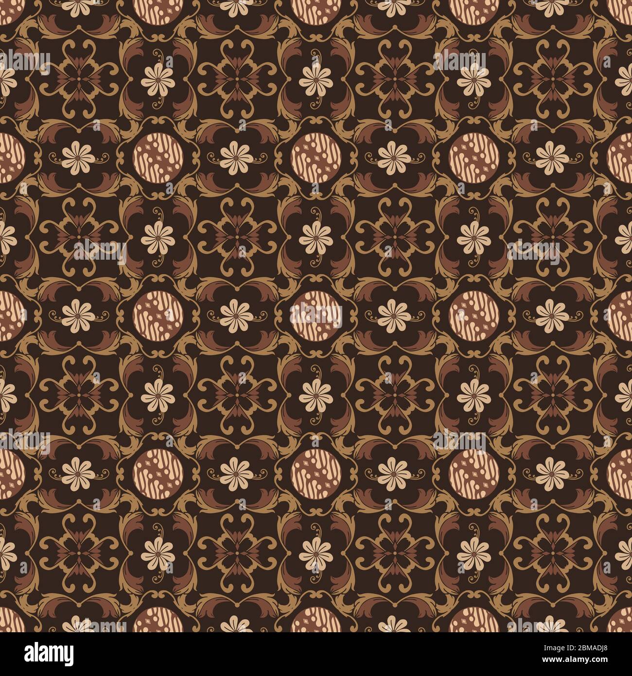 Traditional Javanese batik with Unique circle motif and dark brown ...