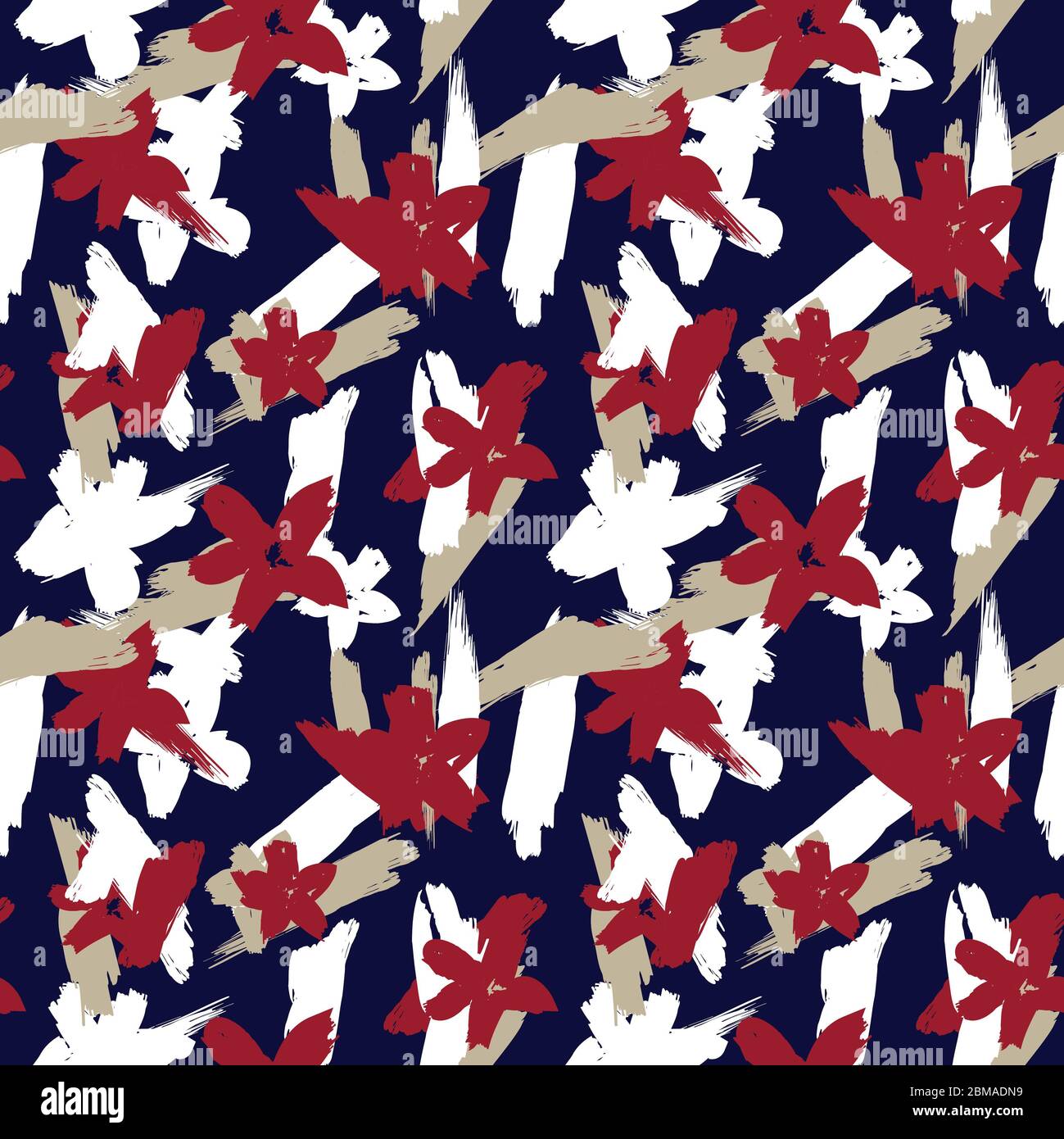 Red Navy Floral brush strokes seamless pattern background for fashion ...