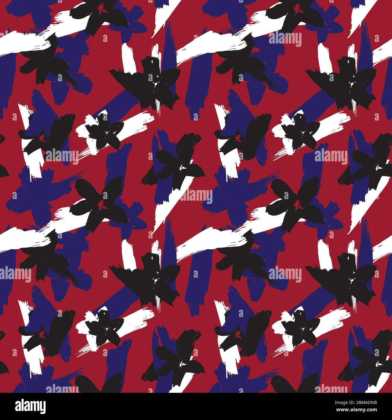 Red Navy Floral brush strokes seamless pattern background for fashion ...