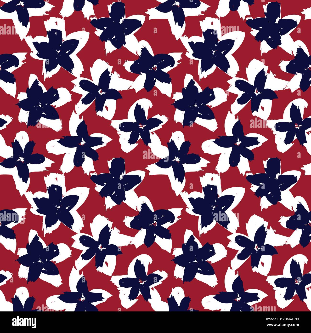Red Navy Floral brush strokes seamless pattern background for fashion ...