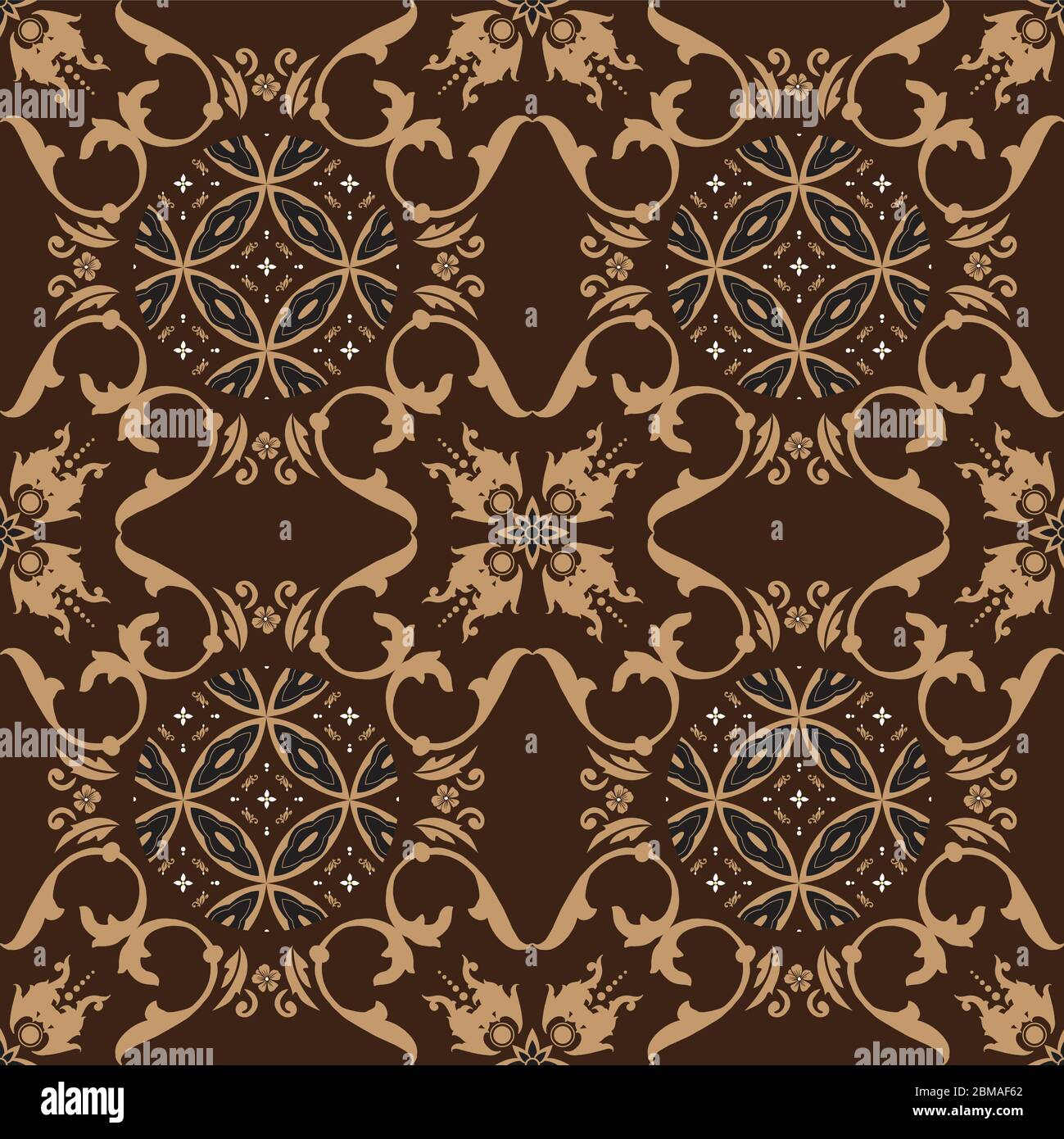 Modern circle motifs on Indonesian batik with dark brown color design ...