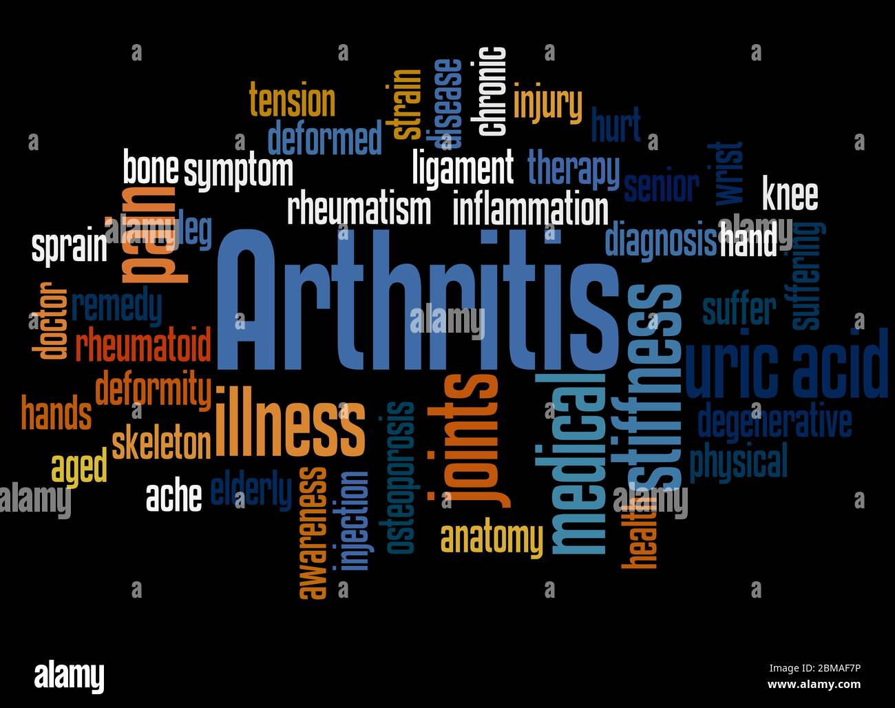 Arthritis word cloud concept on black background Stock Photo - Alamy