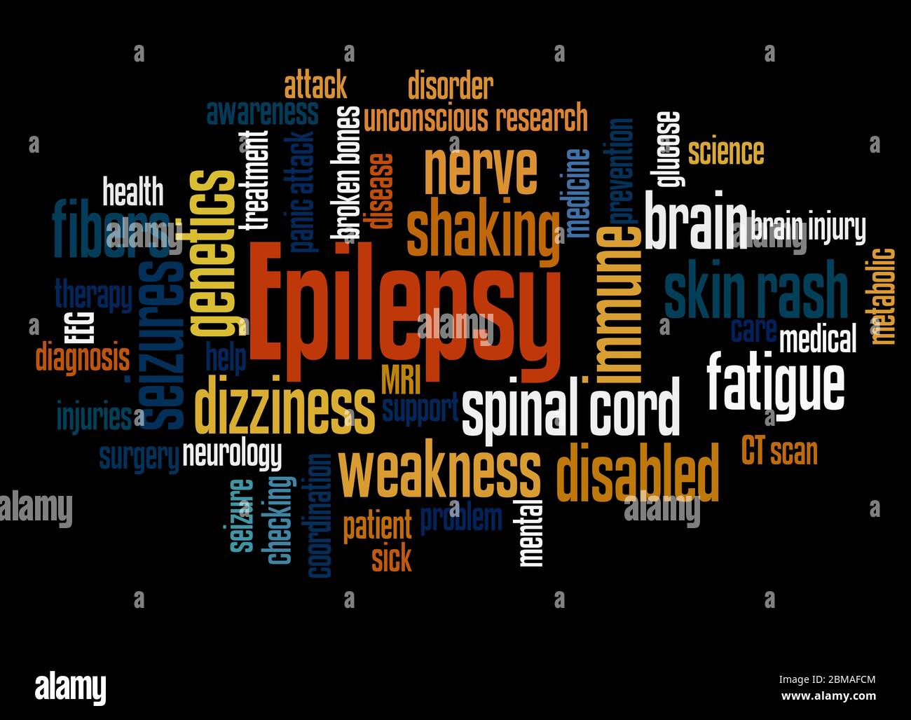 Epilepsy word cloud concept on black background Stock Photo - Alamy