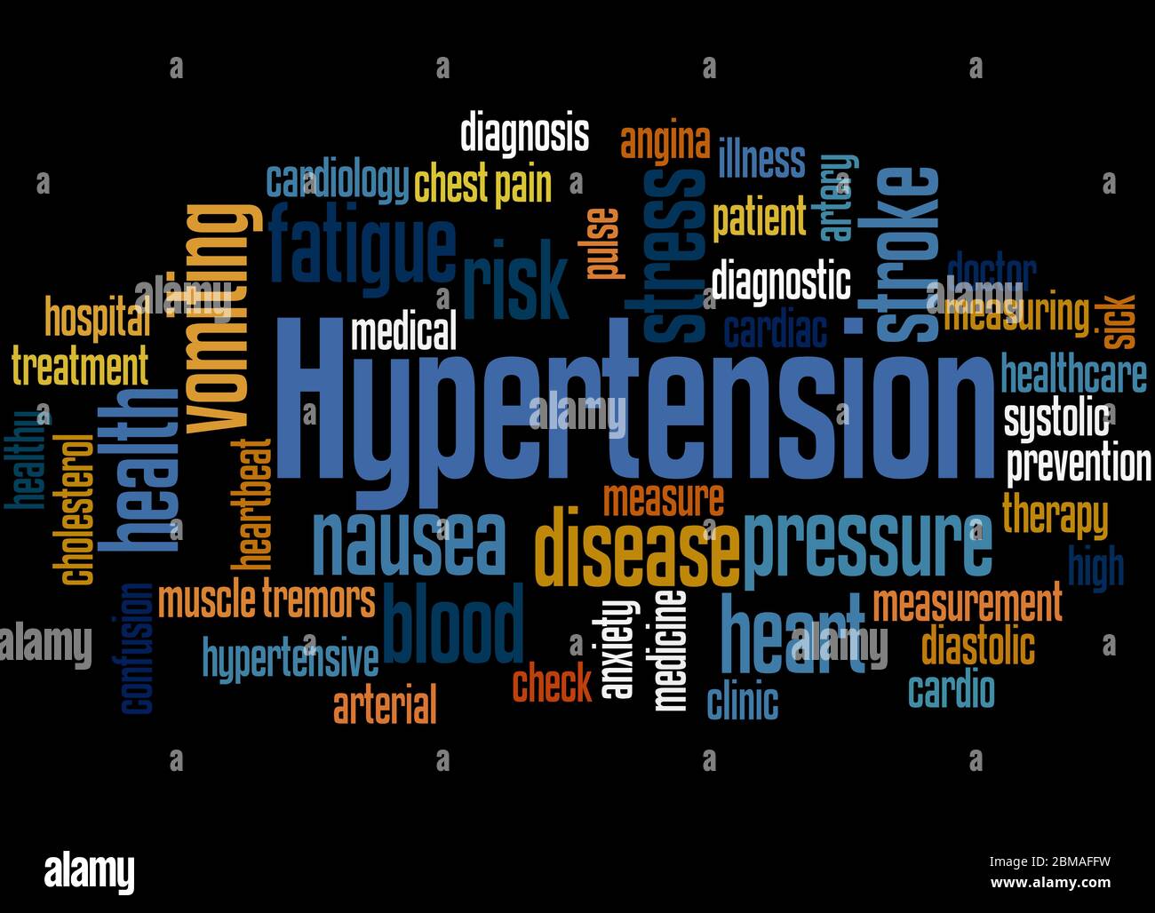 Hypertension word cloud concept on black background Stock Photo - Alamy