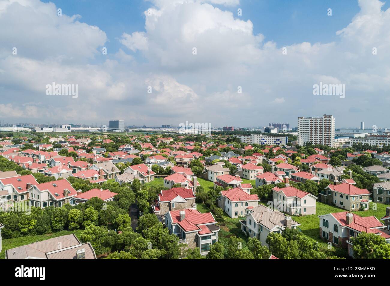 Aerial view of a neighborhood housing in the Shanghai suburban Stock ...