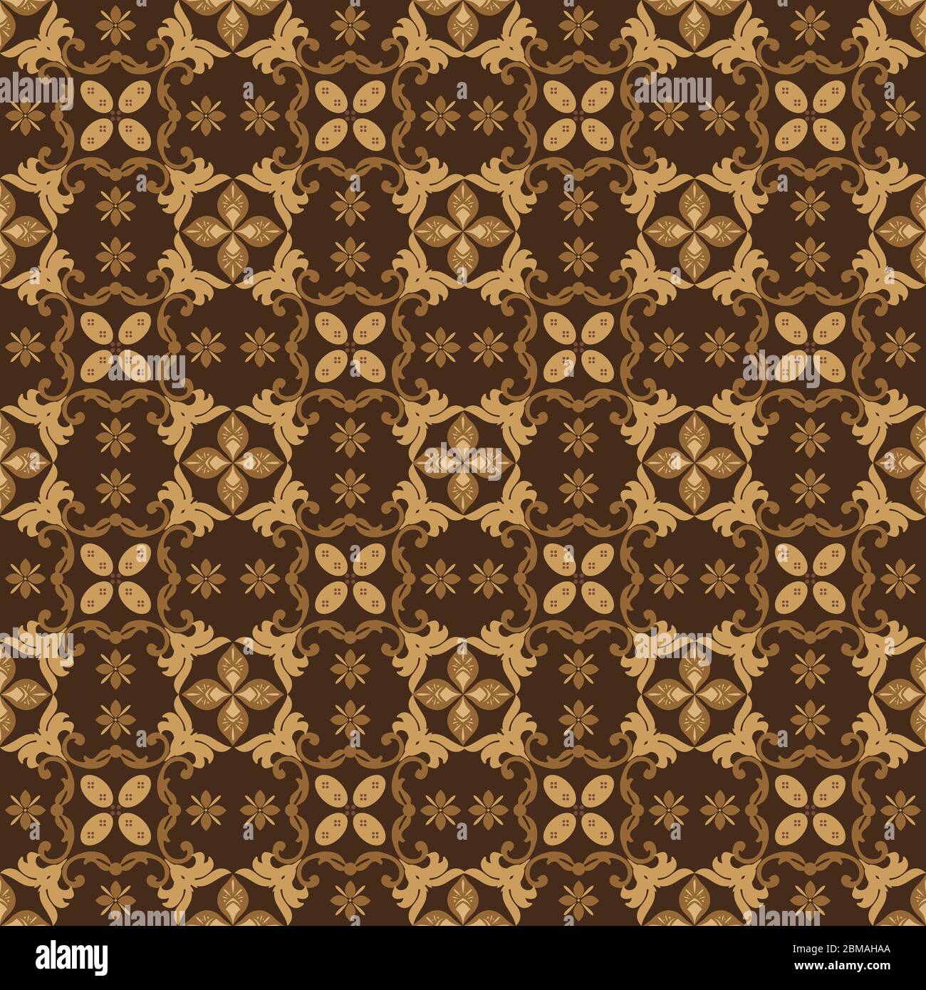 Simple Javanese batik flower pattern with of seamless golden brown ...