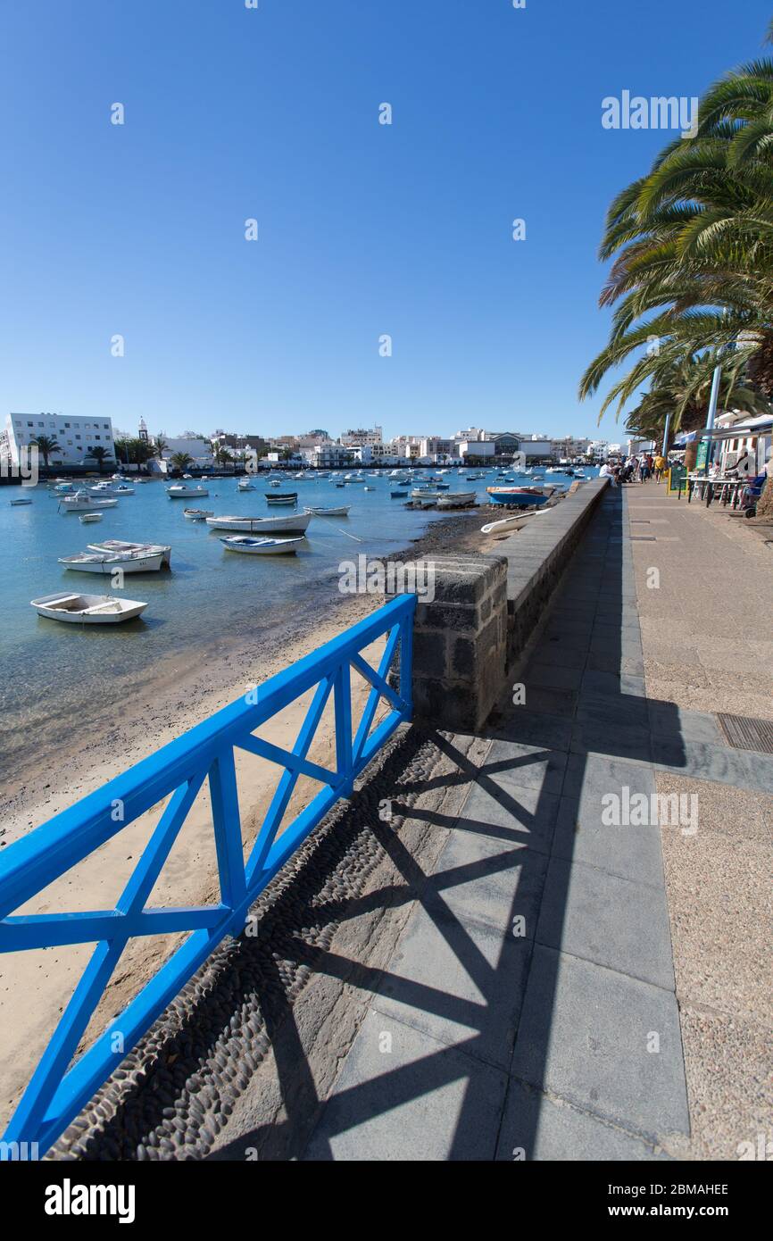 Island of Lanzarote, Spain. Picturesque view of Arrecife’s inner marina ...