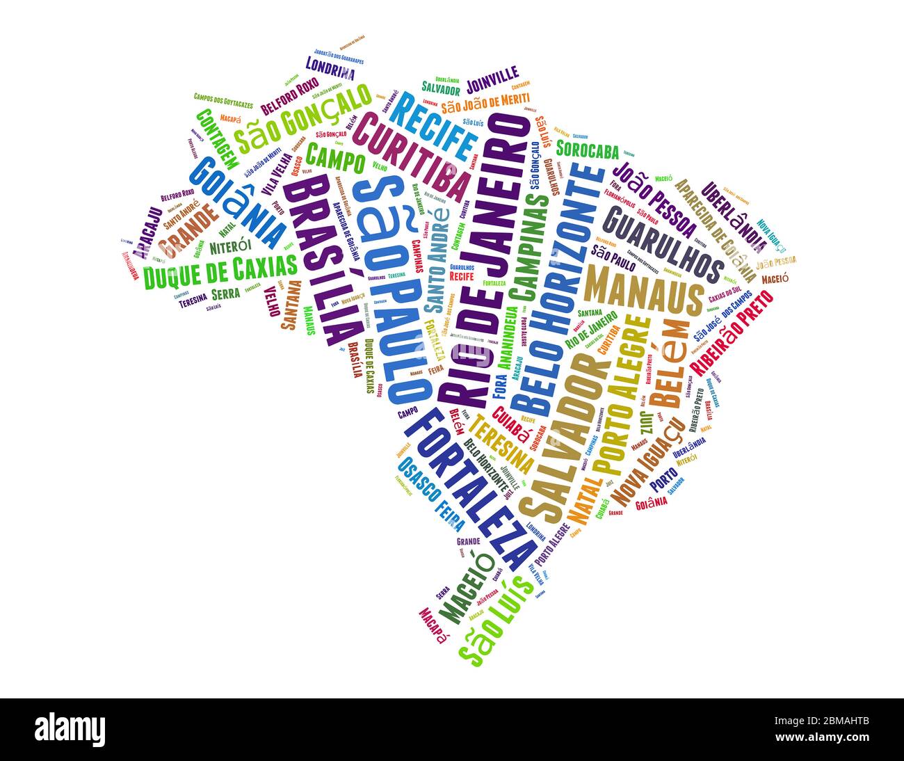 Brazil map and list of cities word cloud concept on white background ...