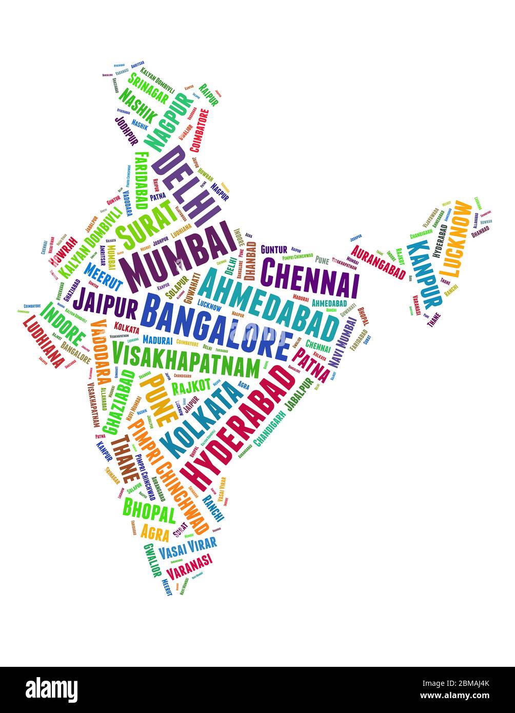 India map and list of cities word cloud concept on white background ...