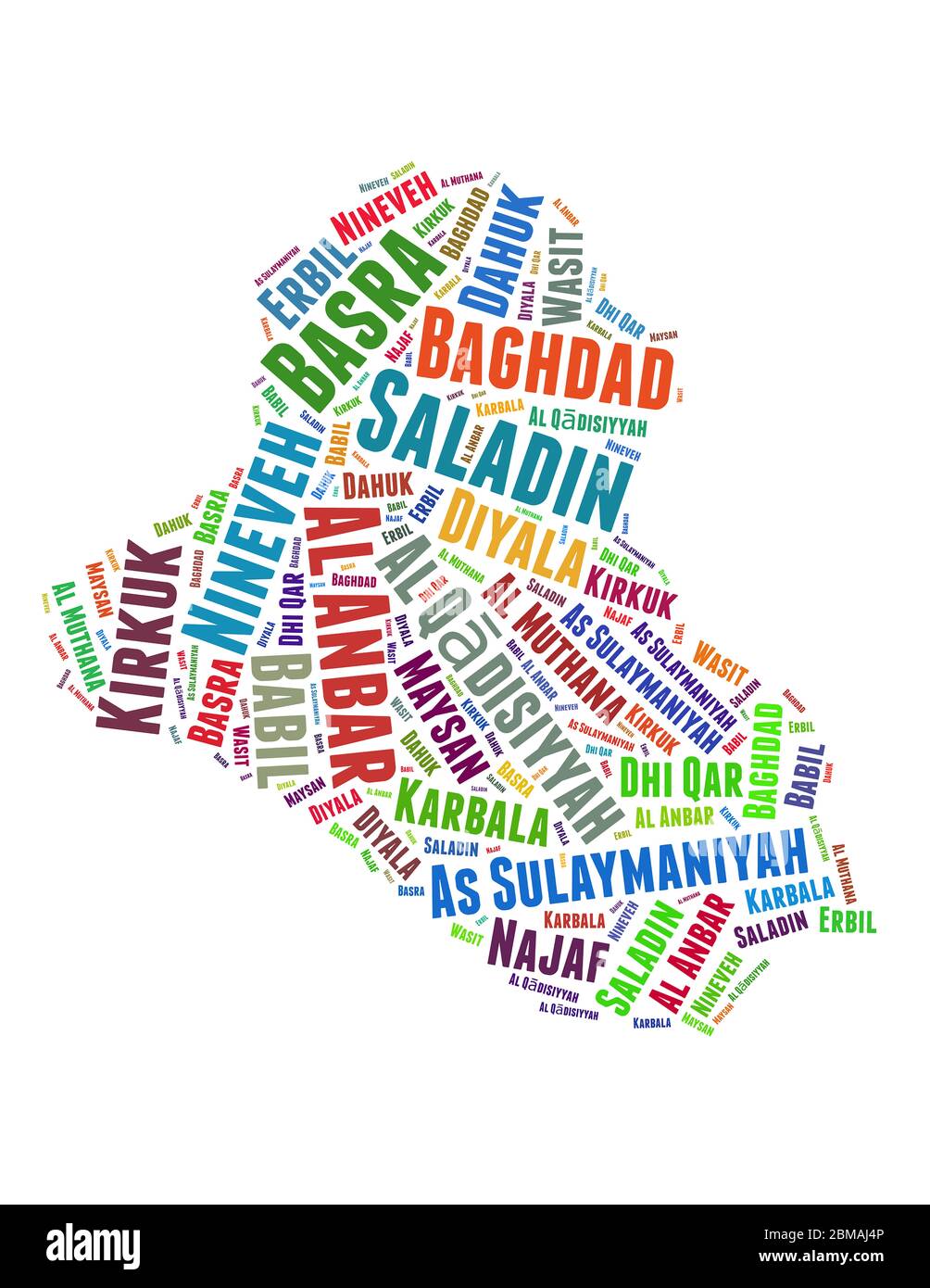 Iraq map and list of cities word cloud concept on white background ...