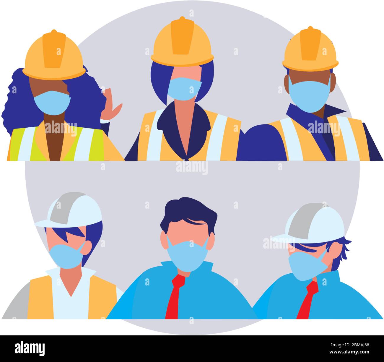 Industrial workers working with face mask vector illustration design ...