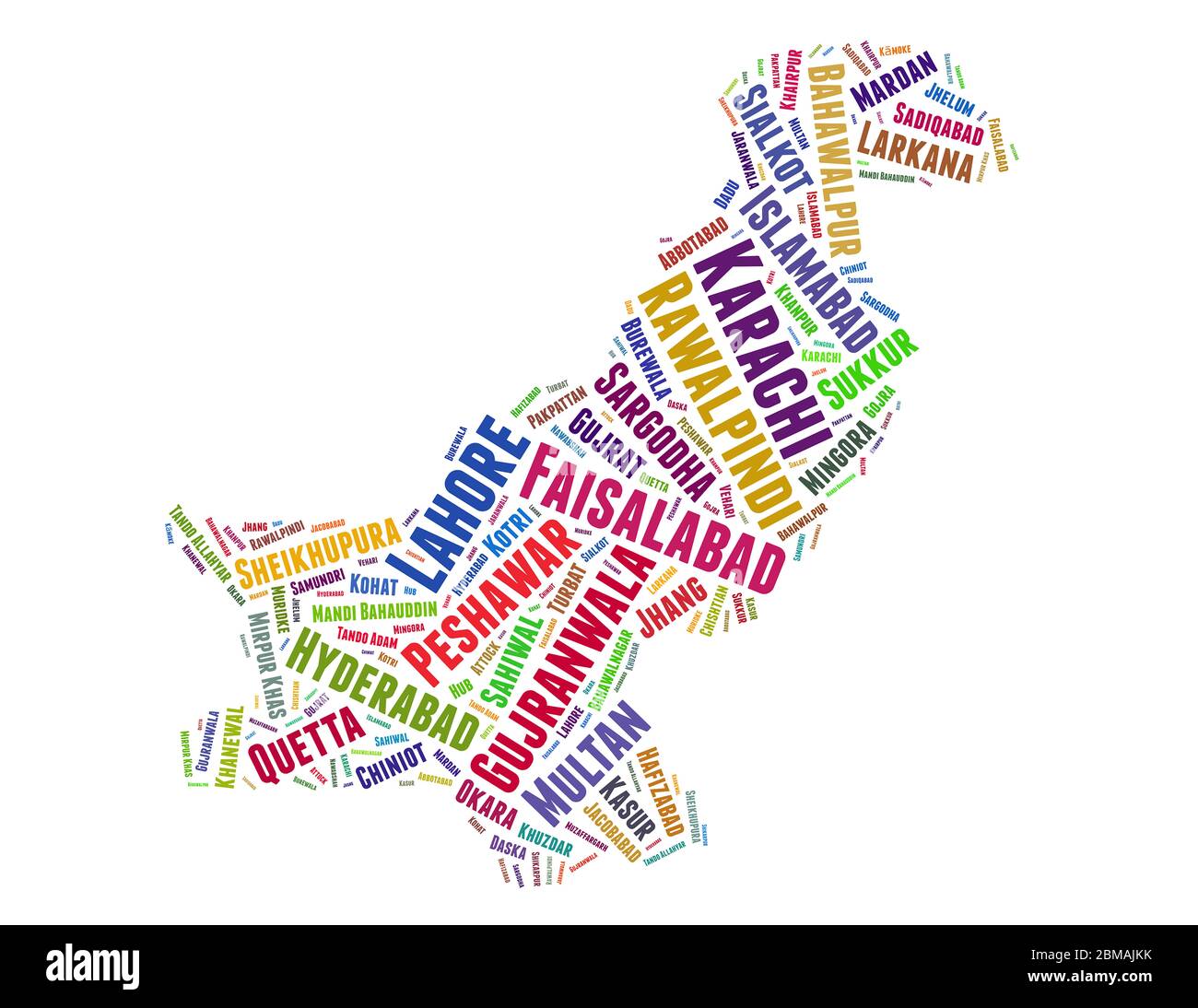 Pakistan map and list of cities word cloud concept on white background ...