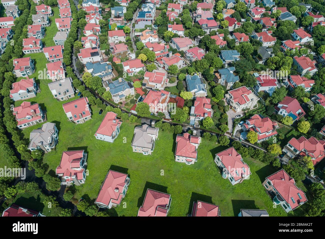 Aerial view of a neighborhood housing in the Shanghai suburban Stock ...