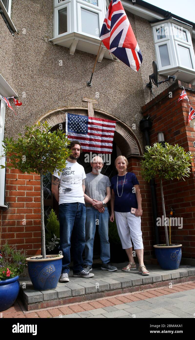 London, UK. 8th May 2020 War baby, Jim Van Sickle (centre) with his ...