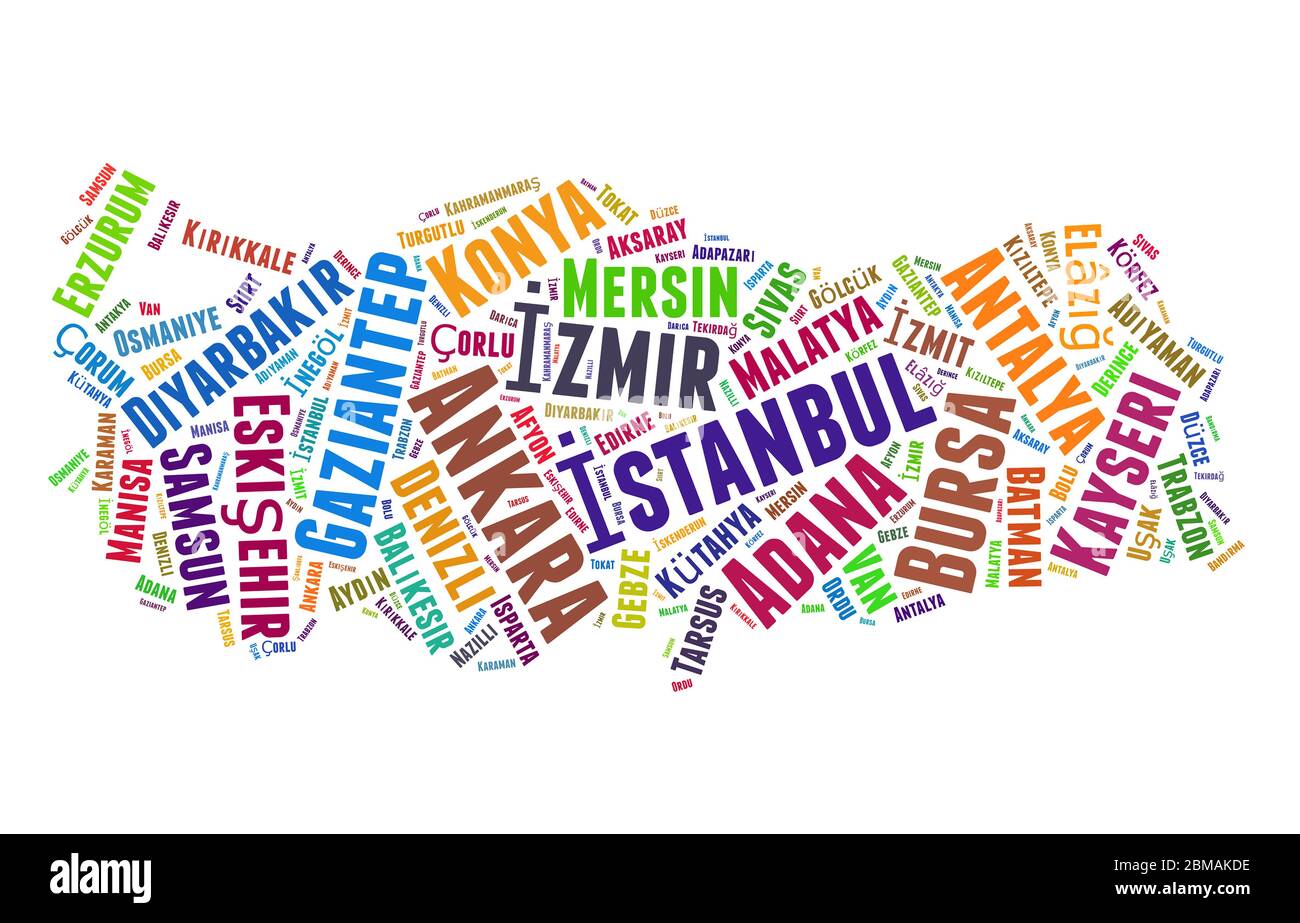 Turkey list of cities word cloud concept on white background Stock ...