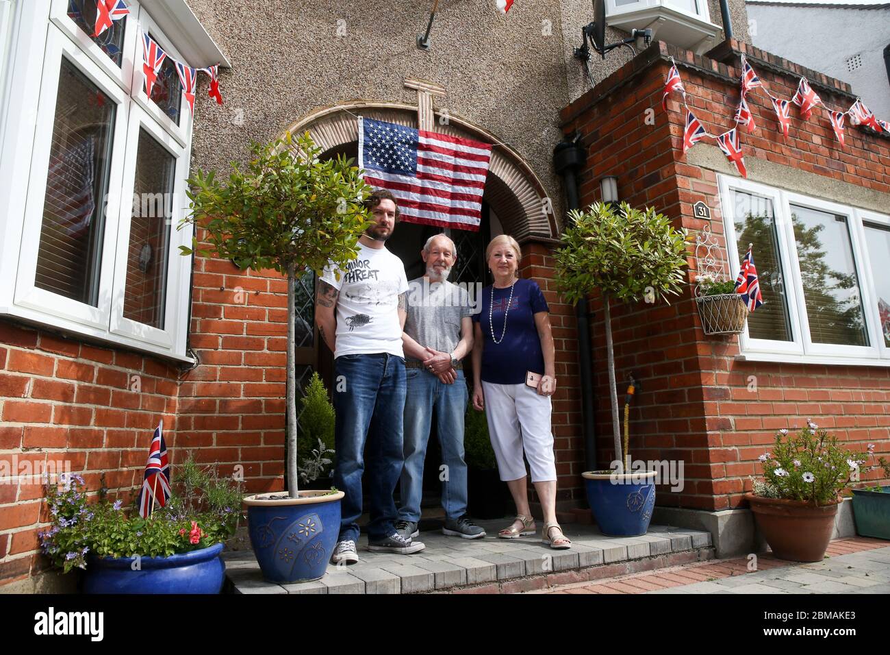 London, UK. 8th May 2020 War baby, Jim Van Sickle (centre) with his ...