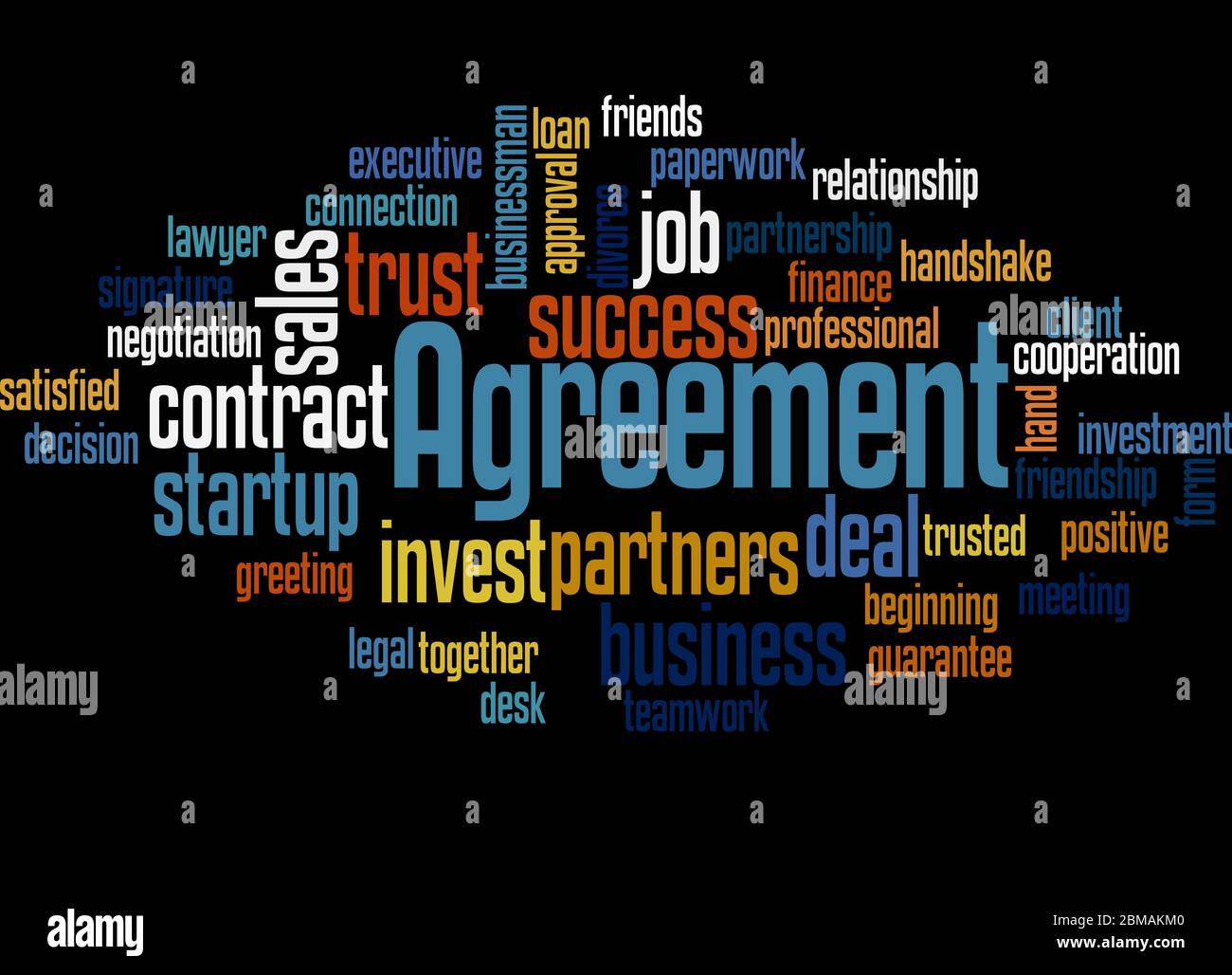 Agreement word cloud concept on black background Stock Photo - Alamy