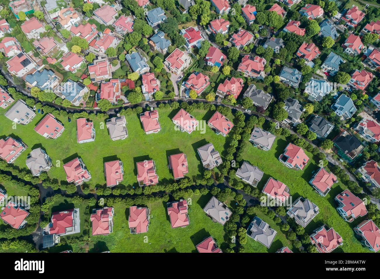 Aerial view of a neighborhood housing in the Shanghai suburban Stock ...