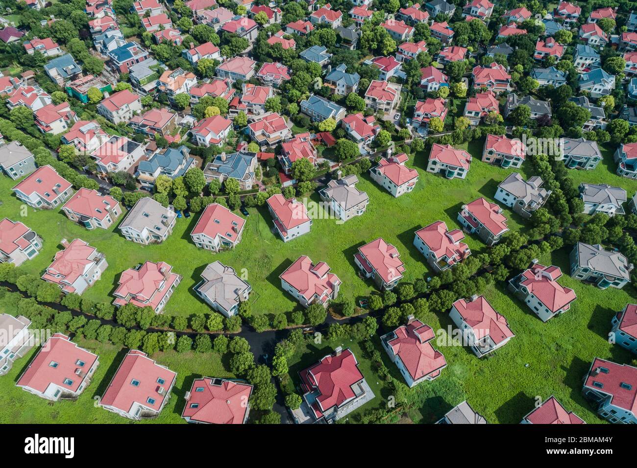 Aerial view of a neighborhood housing in the Shanghai suburban Stock ...