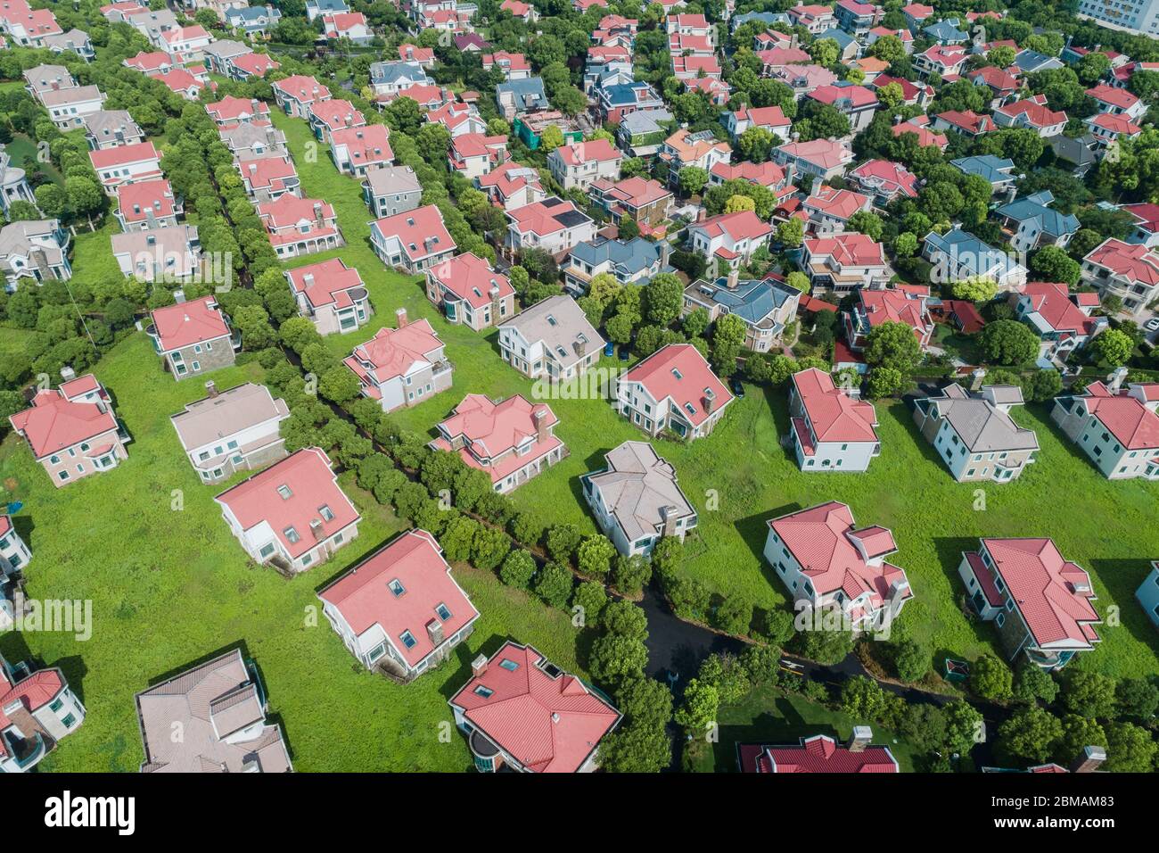 Aerial view of a neighborhood housing in the Shanghai suburban Stock ...