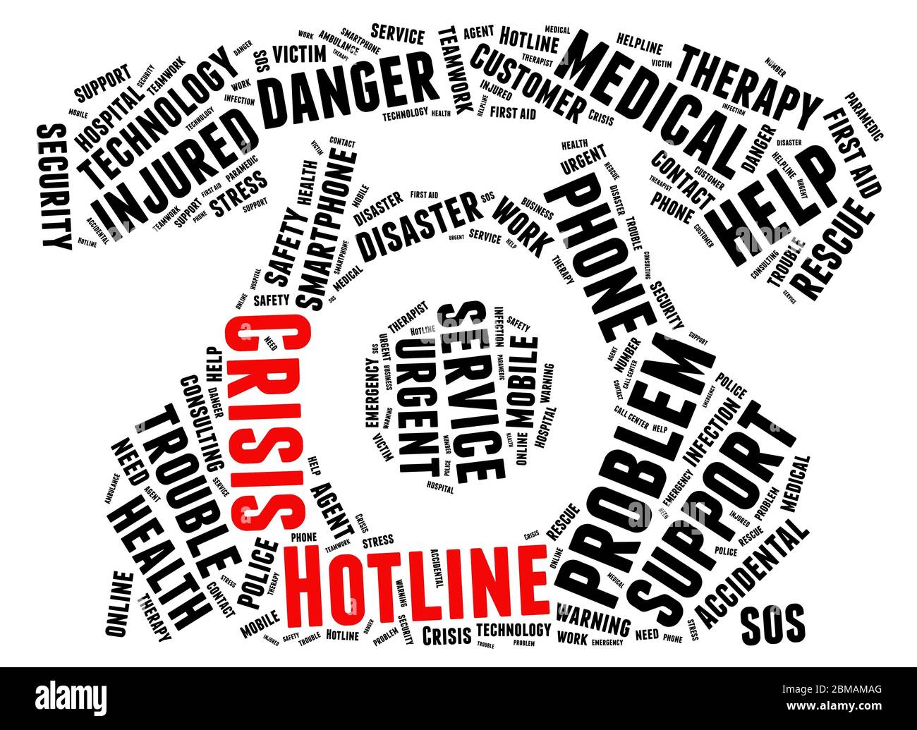 Crisis hotline old telephone shape word cloud concept on white ...