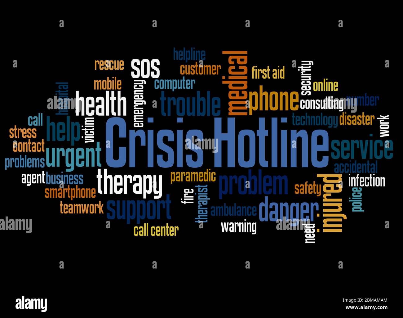 Crisis hotline word cloud concept on black background Stock Photo - Alamy
