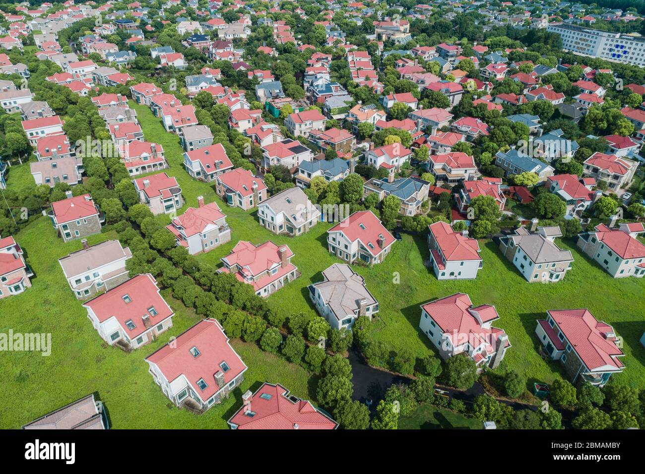 Aerial view of a neighborhood housing in the Shanghai suburban Stock ...