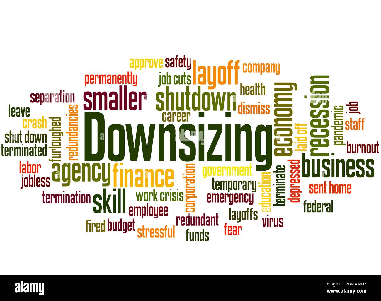 Downsizing word cloud concept on white background Stock Photo - Alamy