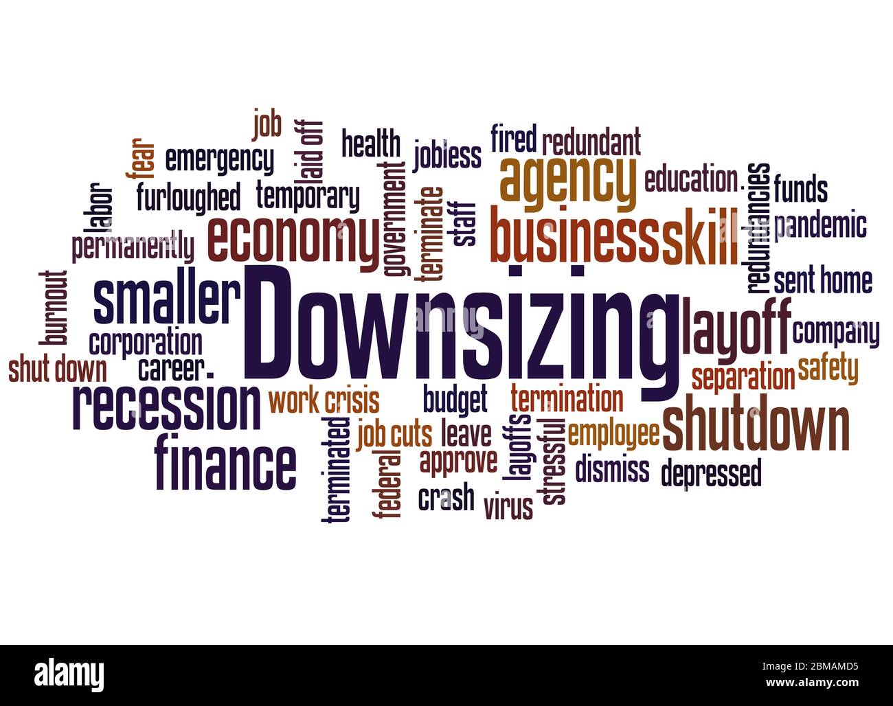 Downsizing word cloud concept on white background Stock Photo - Alamy