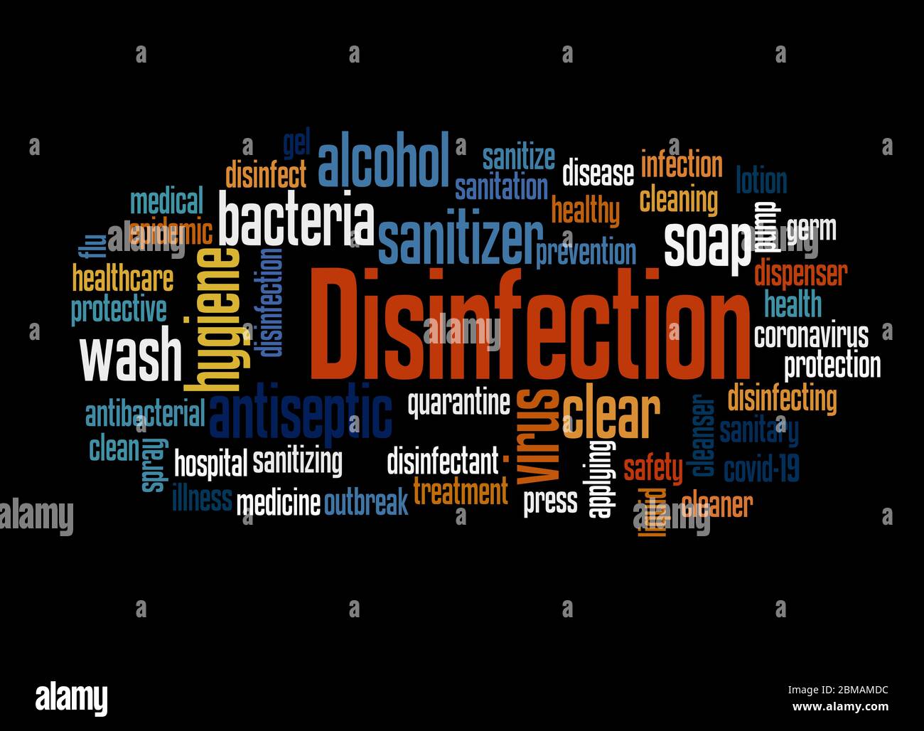 Disinfection word cloud concept on black background Stock Photo - Alamy