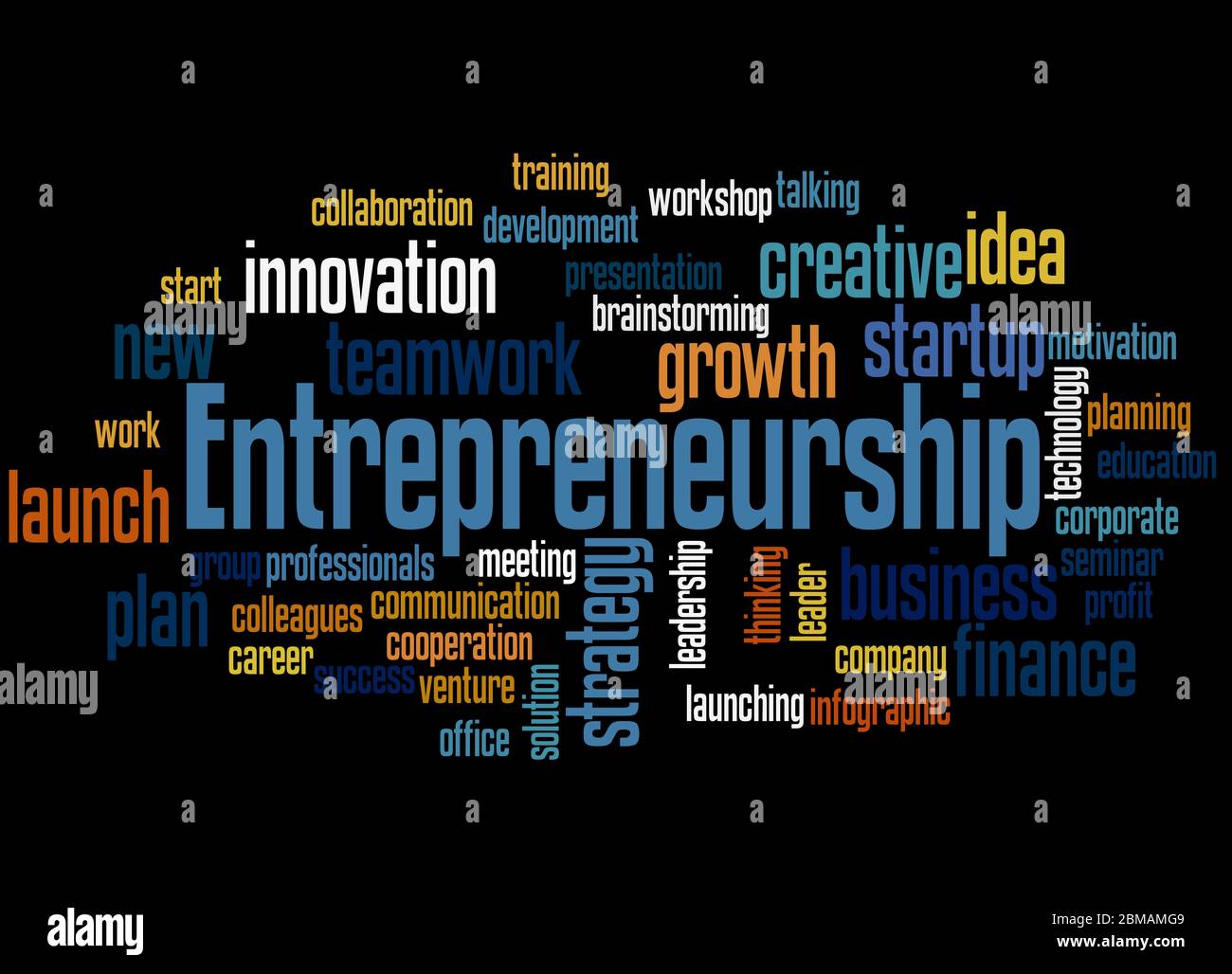 Entrepreneurship word cloud concept on black background Stock Photo - Alamy