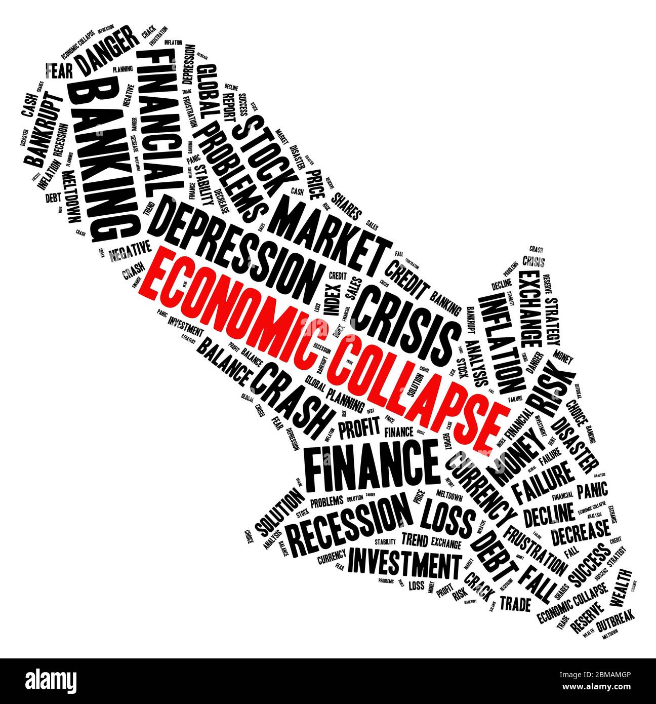 Economic Collapse arrow down word cloud concept on white background ...