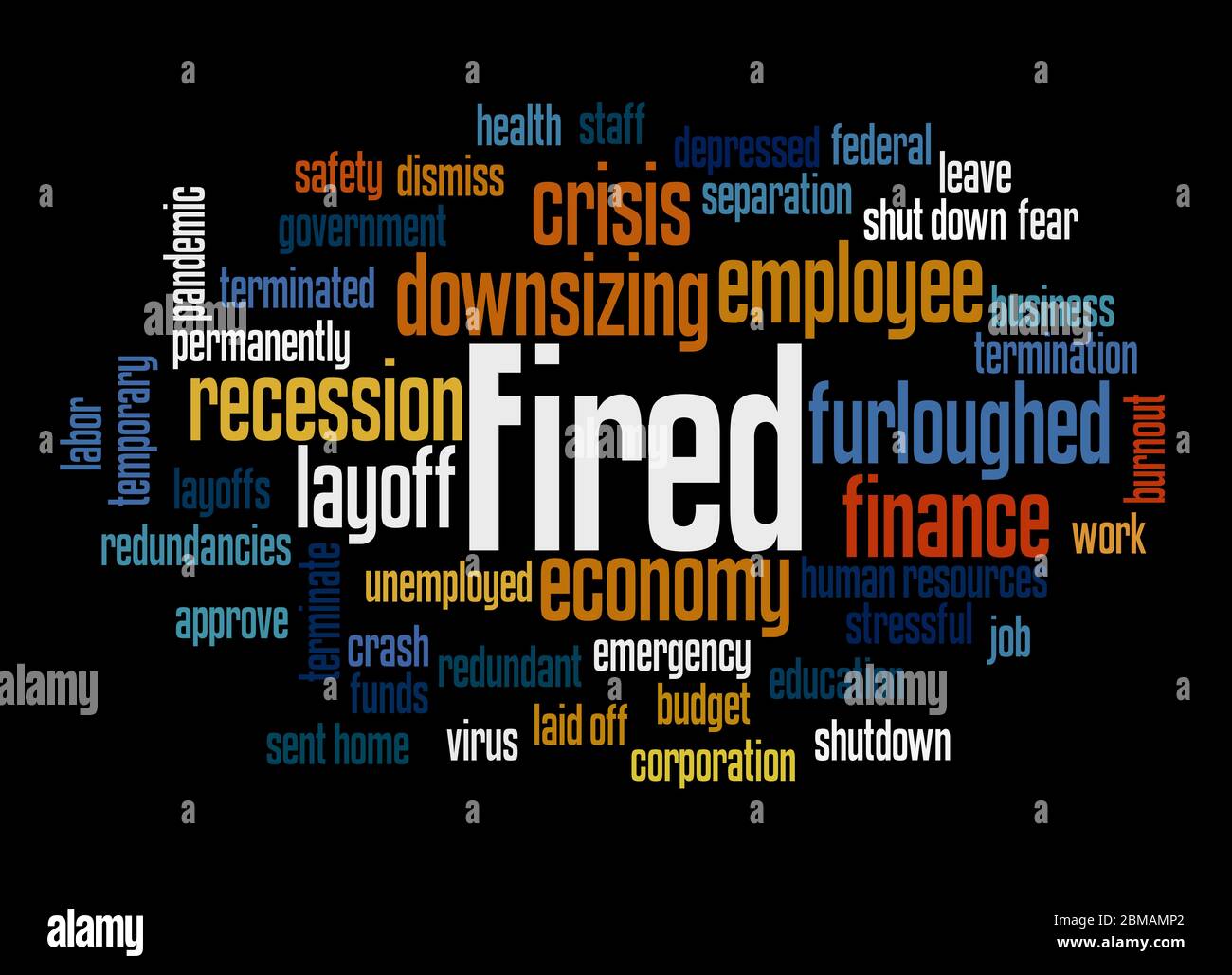 Fired word cloud concept on black background Stock Photo - Alamy
