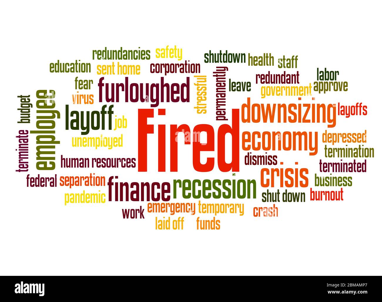 Fired word cloud concept on white background Stock Photo - Alamy