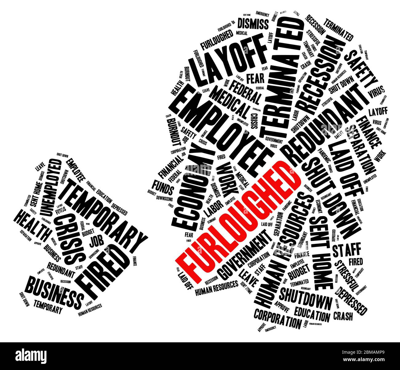 Furloughed head yelling shaped word cloud concept on white background ...