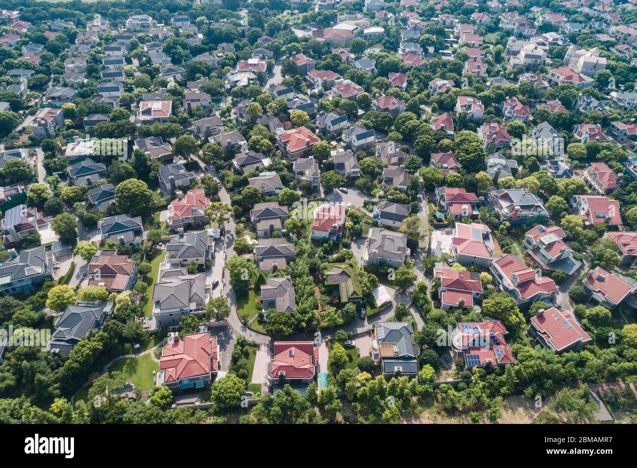 Aerial view of a neighborhood housing in the Shanghai suburban Stock ...