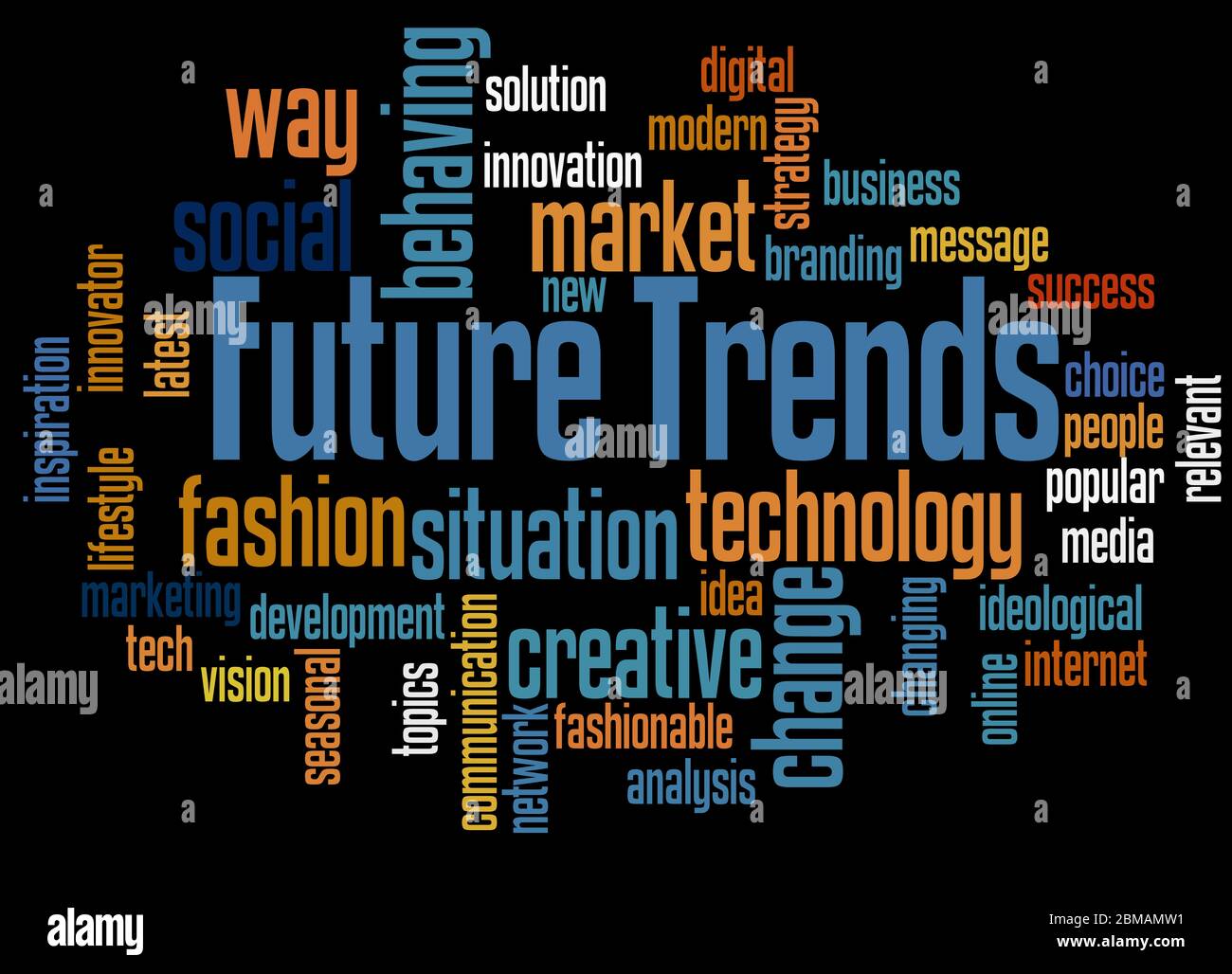 Future trends word cloud concept on black background Stock Photo - Alamy