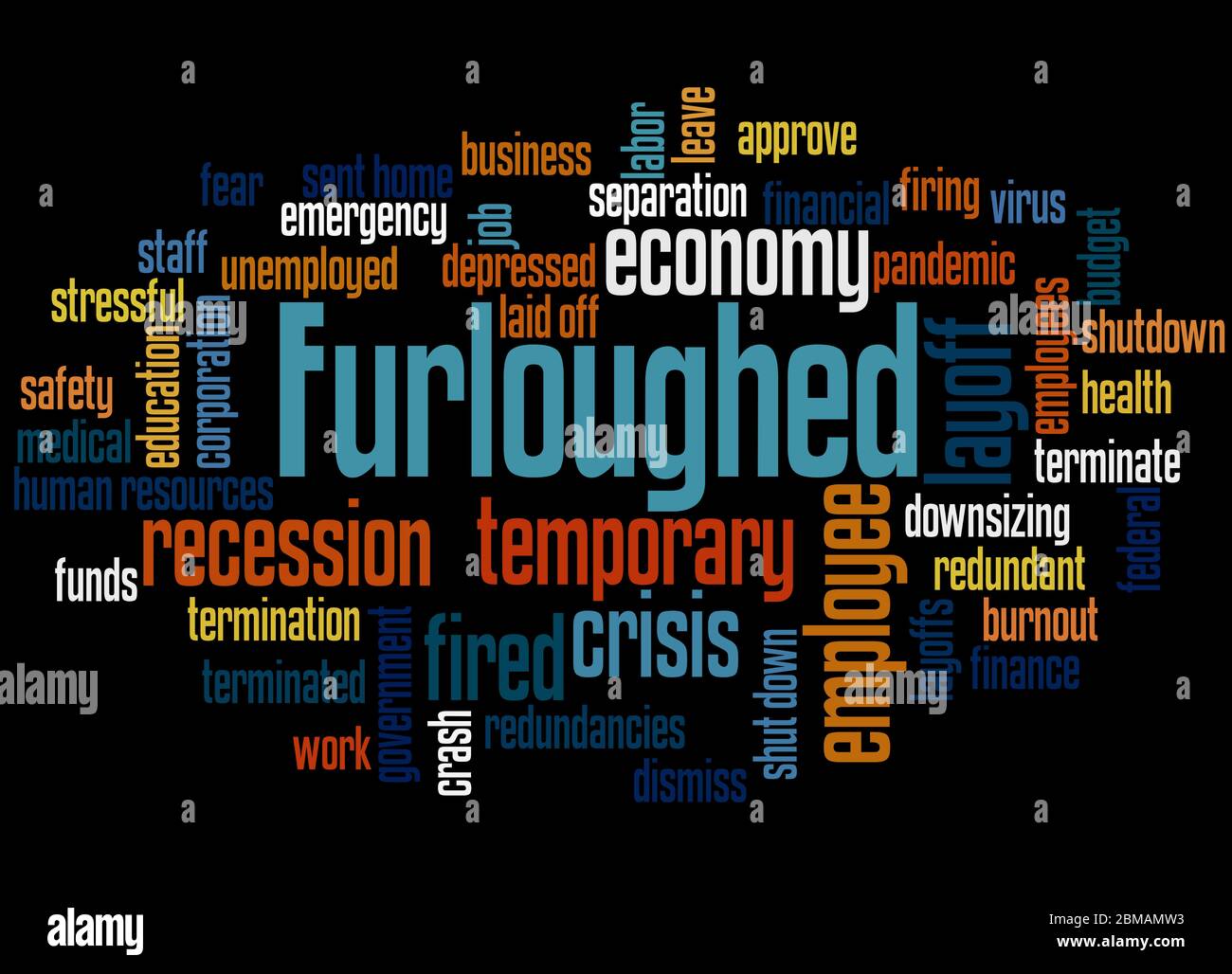 Furloughed word cloud concept on black background Stock Photo - Alamy