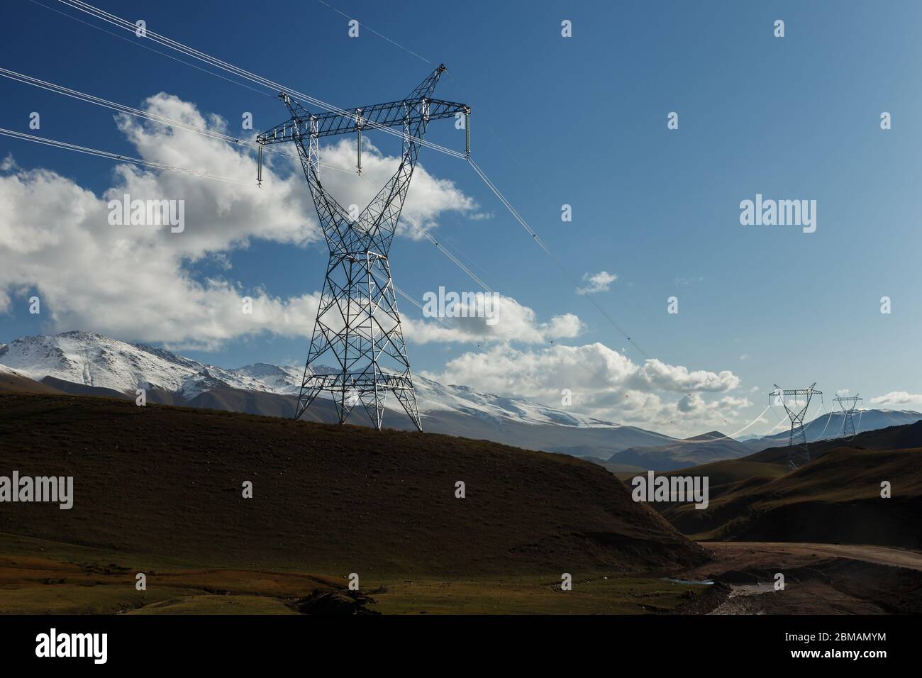 electricity pylon. power line in the mountains of Kyrgyzstan Stock ...
