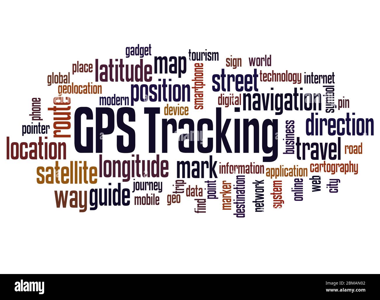 GPS tracking word cloud concept on white background Stock Photo - Alamy