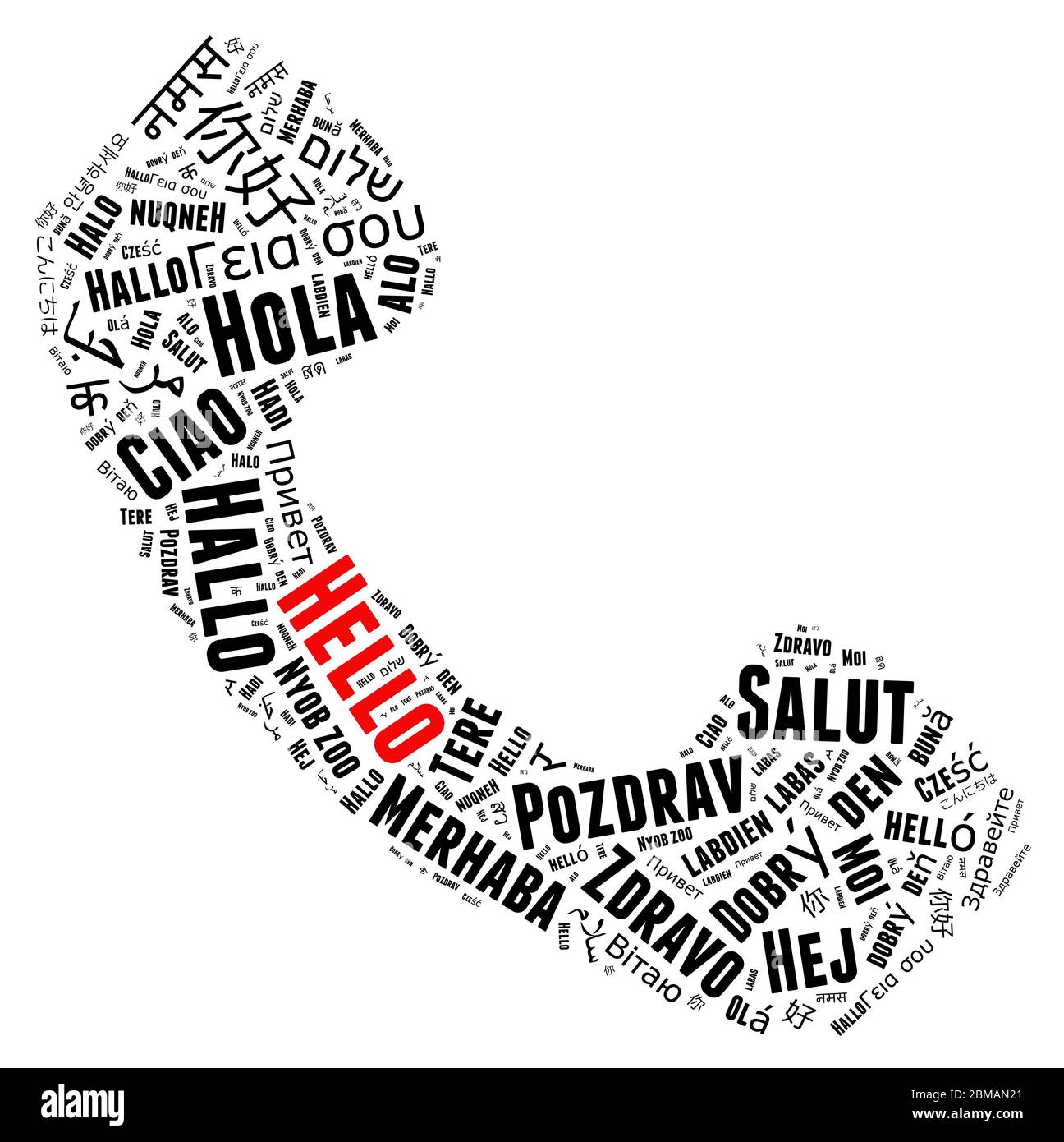 Hello telephone shaped in different languages word cloud concept on ...