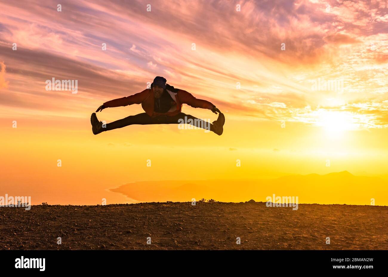 Happy Man Jumping Silhouette
