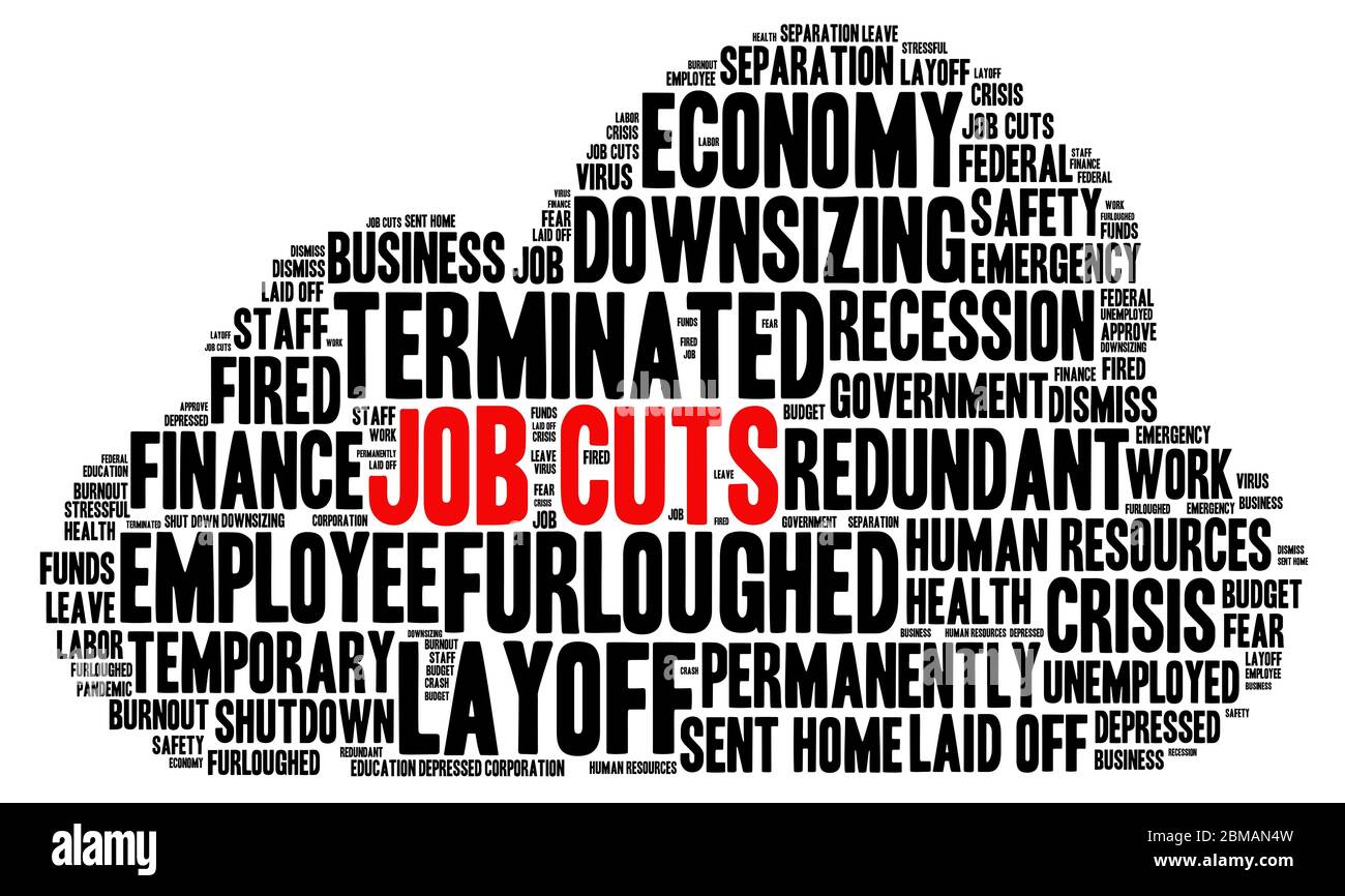 Job cuts word cloud shaped concept on white background Stock Photo - Alamy